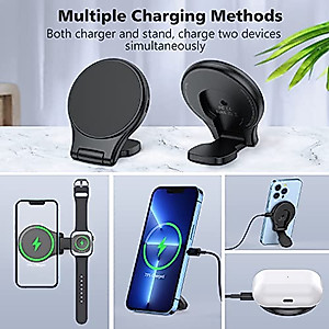3 in 1 Magnetic Wireless Charger, Foldable Dual Magnetic Fast Wireless Charging Station Stand Pad Compatible with iPhone 14/13/12/Apple Watch Ultra/8/7/6/5/4/3/2/1/SE/AirPods/MagSafe Charger