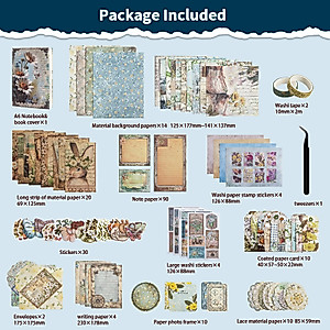 ALKALO Vintage Scrapbooking Kit(202pcs), Garden Slow Time Series with Journaling/Scrapbooking Supplies,Stationery,A6 Notebook,Aesthetic DIY Gift for Teen Girl Adult Female