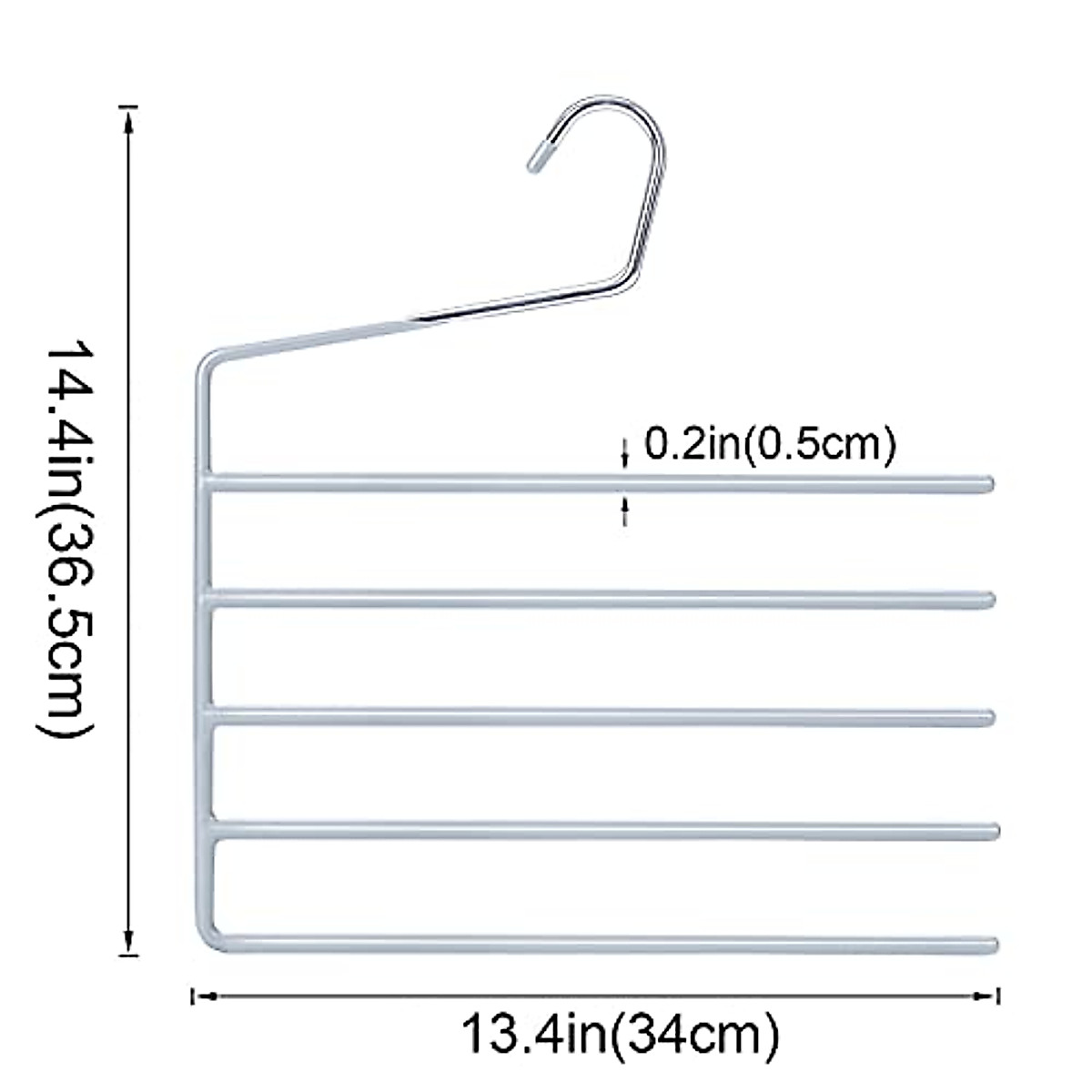 Nature Smile 4 Pack Heavy Duty Multi Layers Metal Pant Slack Hangers,Non-Slip 5-Tier Open-Ended Pants Hanger Closet Storage Organizer for Garden Flags Trousers Jeans Scarf(Silvery Grey Color