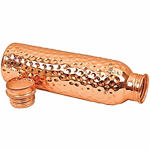 Arts Of India Pure Copper Water Bottle, Drink ware Set, Capacity 1000 ML, Set of 2 ((HAMMERED 2)