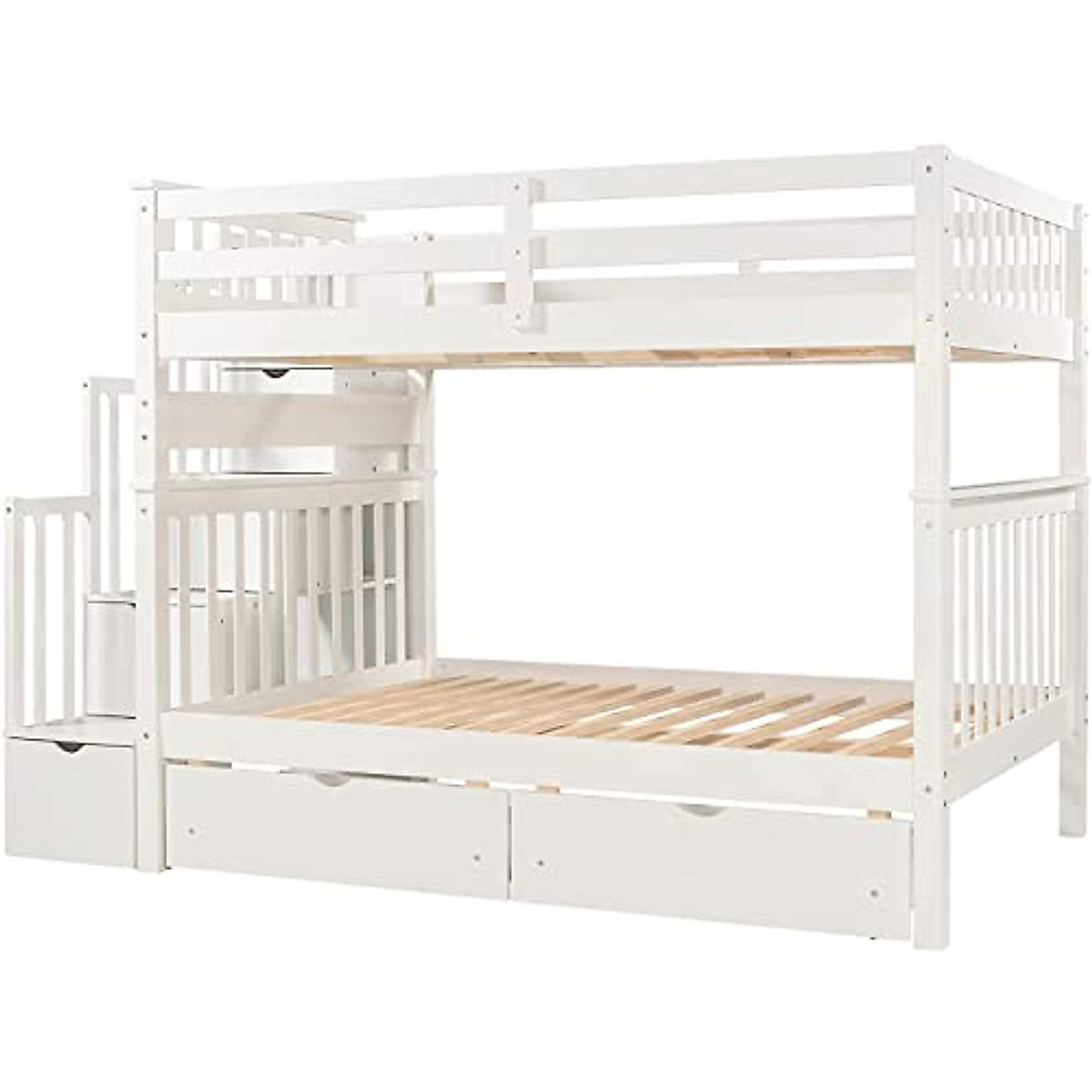 Harper & Bright Designs Full Over Full Bunk Bed with Stairs for Adults,Wooden Full Bunk Beds with 6 Storage Drawers and Shelves, Detachable Full Size Bunk Beds for Teens,Kids,Boys & Girls,White