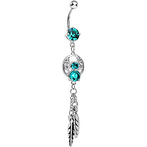 Body Candy Women's Stainless Steel Enchanting Blue Green Dangle Dreamcatcher Belly Body Piercing Ring, One Size