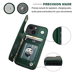 Onetop Compatible with iPhone 13 Mini Wallet Case with Card Holder, PU Leather Kickstand Card Slots Case, Double Magnetic Clasp and Durable Shockproof Cover 5.4 Inch (Green)