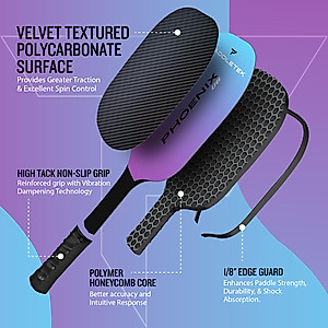 Paddletek Phoenix G6 Pickleball Paddle | Professional Pickleball Paddles with Honeycomb Core, Polycarbonate Surface, Graphite PolyCore & High Tack Performance Grip | USAPA Approved