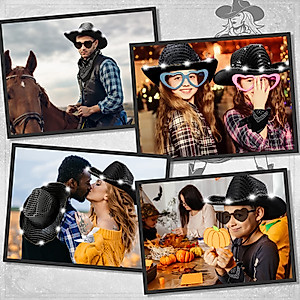 Unittype 9 Pcs Lighting Cowboy Hat Set, LED Space Cowgirl Hat Heart Glasses and Paisley Bandanna for Women Bachelorette Party (Black)