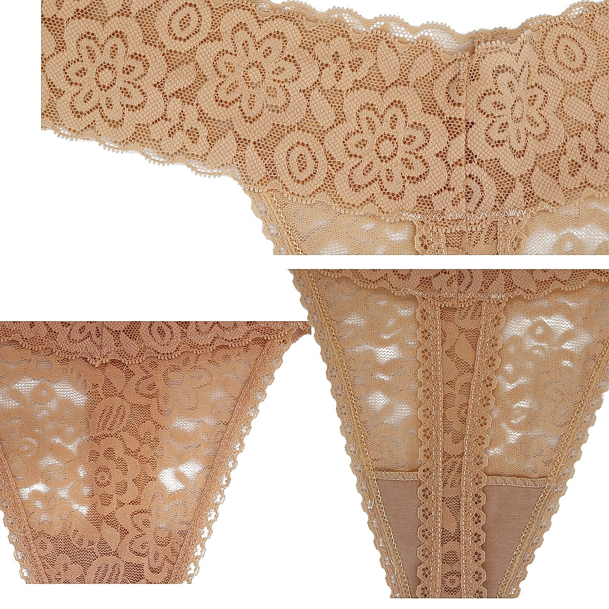 Yuamose Pack Of 10 Sexy Lace Women Thong Underwear Hollowed-Out T-Back Low Waist Sexy Cheeky Lingerie See-Through Panties Trim Plus Size