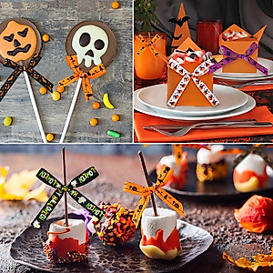 SANNIX 15 Pcs Halloween Ribbon, 15 Yards 3/8 Inch Halloween Grosgrain Ribbon Ghost Spider Thin Halloween Ribbon Bat Pumpkin Ribbons for DIY Crafts Gift Wrapping Halloween Decorations