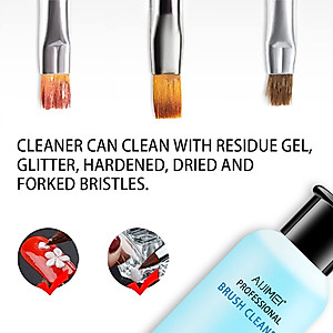 AIJIMEI Nail Brush Cleaner Preserver & Restorer Nail Brush Cleaner Solution Clean Manicure Brushes Set A with Glass Cup & Cleaning Cotton Pads for Nail Art Brushes 58ml (Brush Cleaner 2OZ)
