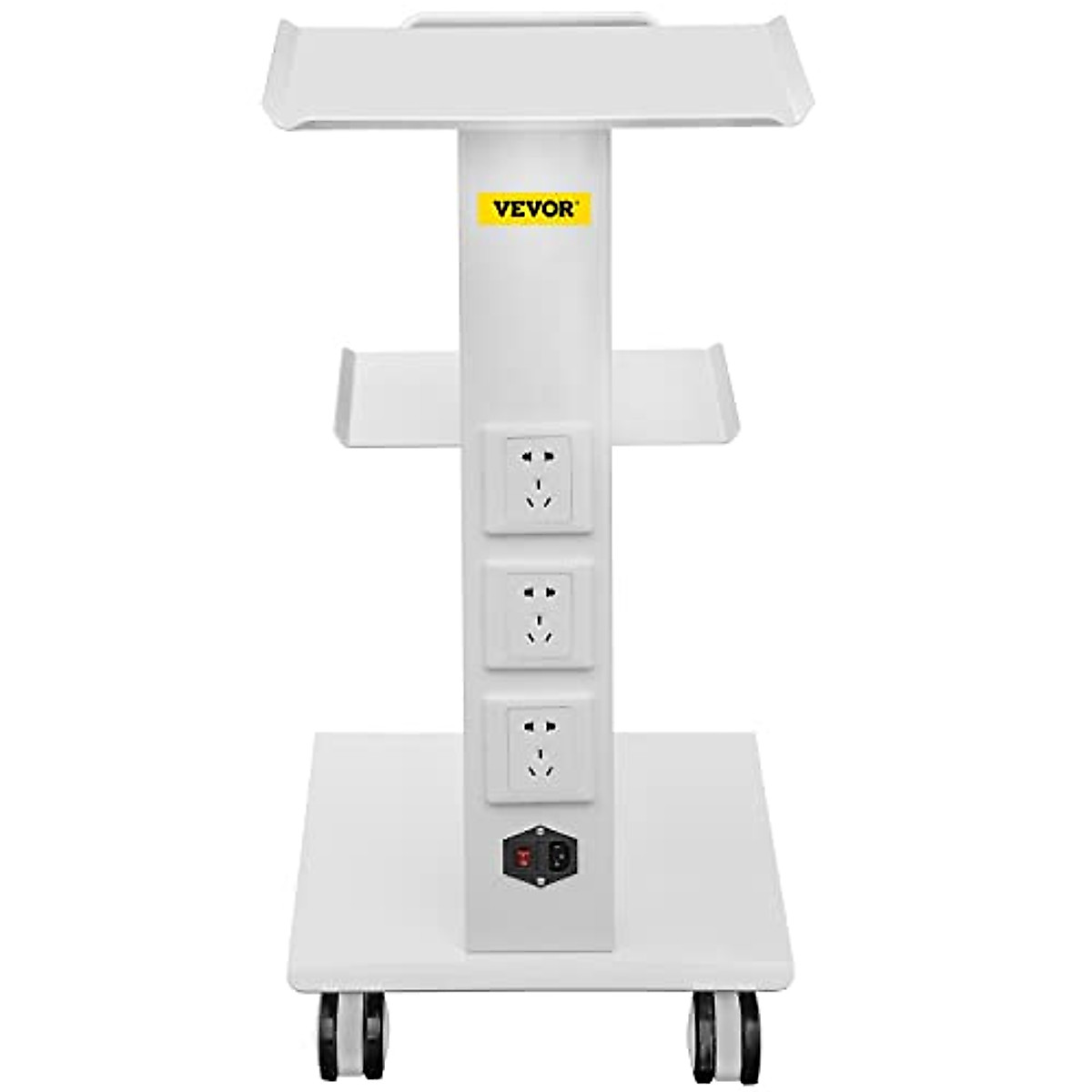 VEVOR Lab Trolley, Rolling Lab Cart w/Built-in Socket, 3 Layers Tray Rolling Clinic Cart, 360° Silent Rolling Wheels w/Foot Brake, 88 lbs Weight Capacity Sturdy Steel Frame, for Lab Clinic Salon
