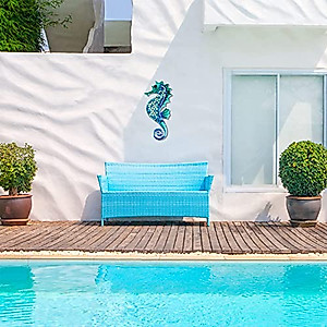 HONGLAND Metal Seahorse Wall Art Blue Mosaic Glass Wall Decor Sculpture Hanging Ocean Decorations for Home, Garden, Fence,Livingroom, Indoor, Outdoor