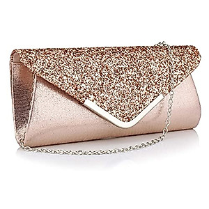 Vistatroy Women Glitter Sequins Envelope Evening Bag Handbag Party Bridal Clutch Purse (Rose Gold)