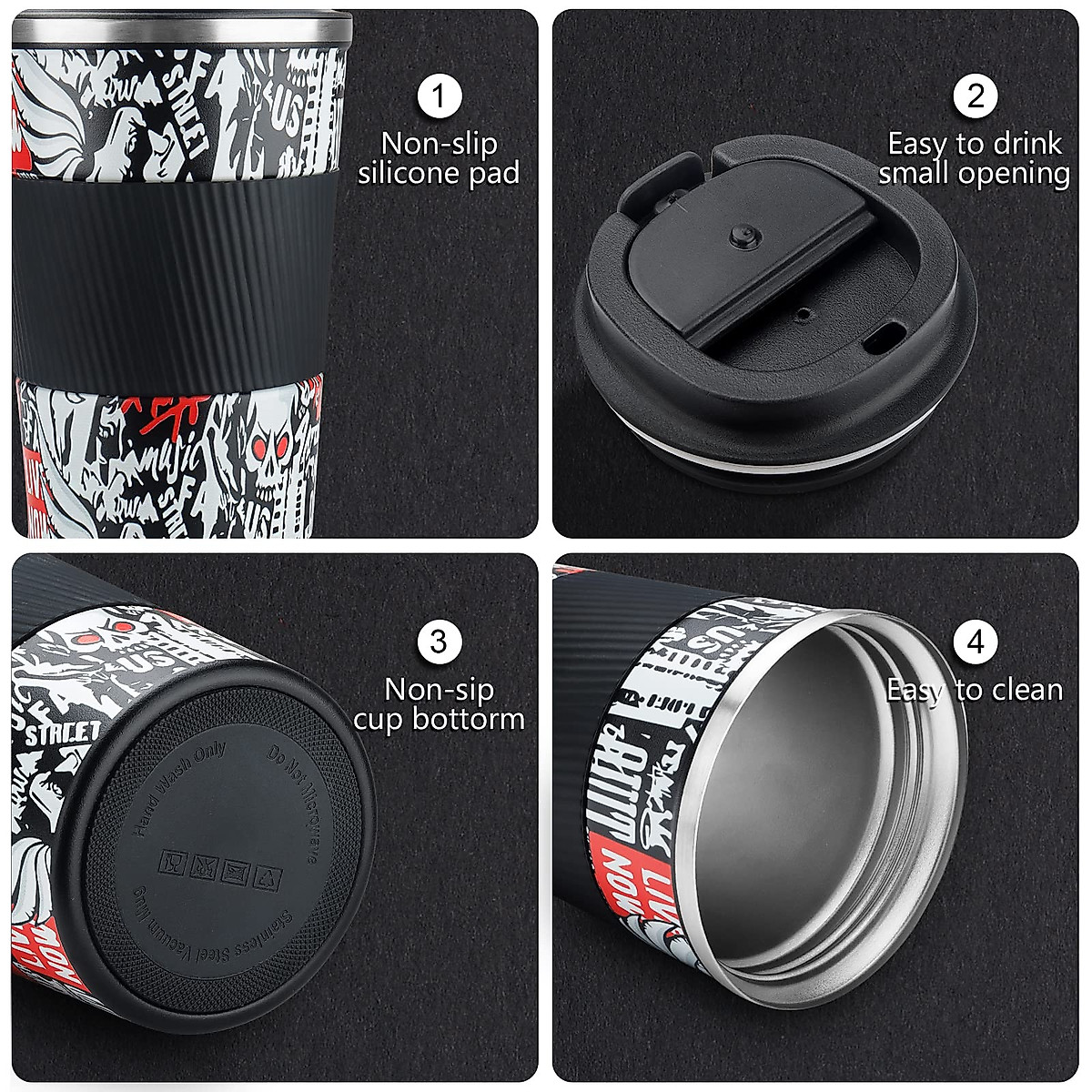 CS COSDDI 12 oz Stainless Steel Vacuum Insulated Tumbler - Coffee Travel Mug Spill Proof with Lid - Coffee Cups for Keep Hot/Ice Coffee,Tea and Beer (Black 3rd)