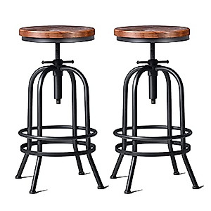 32 inch Vintage Industrial Bar Stool-Metal Wood Swivel Bar Stool-Retro Bar Height Stool-Counter Height Adjustable Kitchen Stools-Set of 2-Extra Tall Pub Height 26-32 Inch,Fully Welded(Black(2pcs))