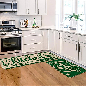 Artoid Mode This Kitchen is Blessed Luck Clover Shamrock Decorative Kitchen Mats Set of 2, Home Party Home Kitchen Rugs - 17x29 and 17x47 Inch