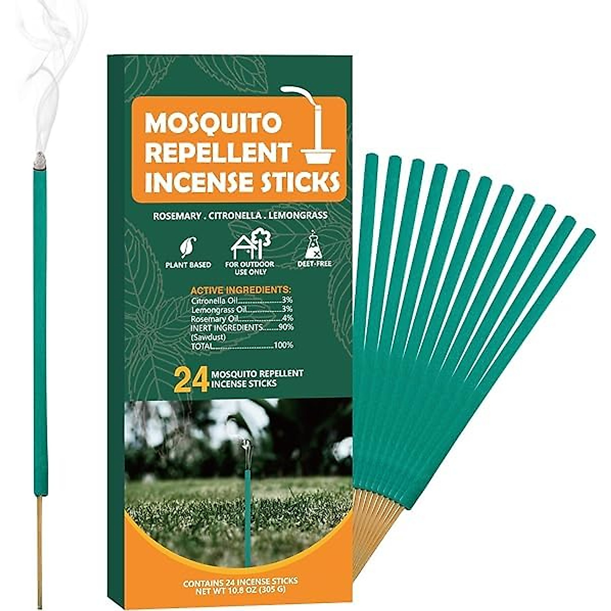 Mosquito Repellent Incense Sticks Outdoor Patio, 24pcs Citronella Incense Sticks, Deet Free Natural Organic Mosquito Barrier Mosquito Repellent Killer for Patio, Camping, Fishing