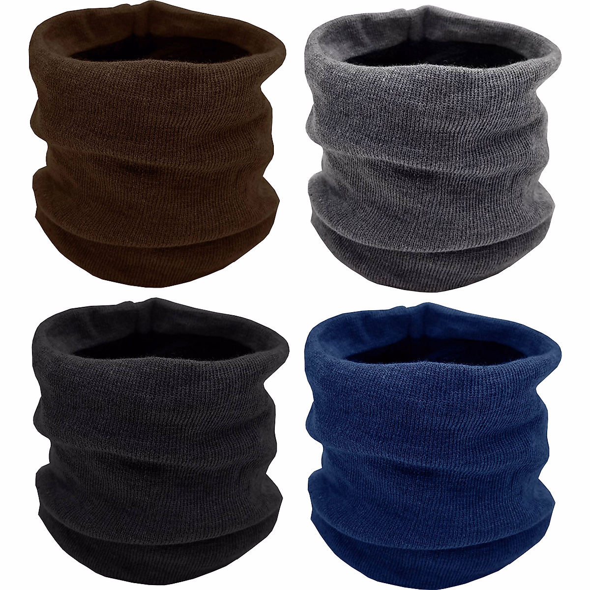 Winter Thermal Neck Gaiter, 4 Pack Fleece Lined Interior Face Scarf Tube Wrap, Mens Womens Bulk (4 Pack Assorted Solids)