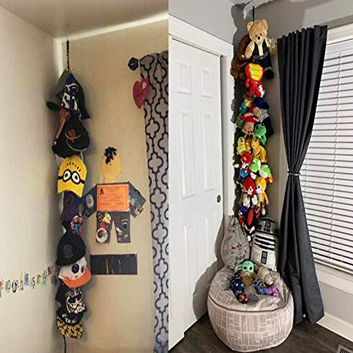 Storage Chain Cap Organizer hat Rack System Caps Holder Baseball Cap Organizer with 20 Stainless Steel Clips Hanging & Hardware, Wall Mounted or Ceiling Mounted/Closet Organizer Toy Chain Toy Storage