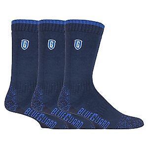 Blueguard - 3 Pack Mens Heavy Duty Cotton Durable Work Socks with Arch Support (13-15, Blue)