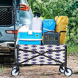 Collapsible Wagon Cart A Simple of Footprints White Purple Animal Tracks Print is Well Suited Foldable Utility Wagon Large Capacity Garden Cart with Push Bar for Beach Camp Outdoor Shopping