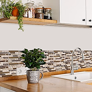 Yipscazo Peel and Stick Backsplash Tile for Kitchen Adhesive Stick on Backsplash Laundry Bathroom Textured Vinyl Sticker Wallpaper Smart Tile in Sandstone (10 Sheets 10 Inchx10 Inch)