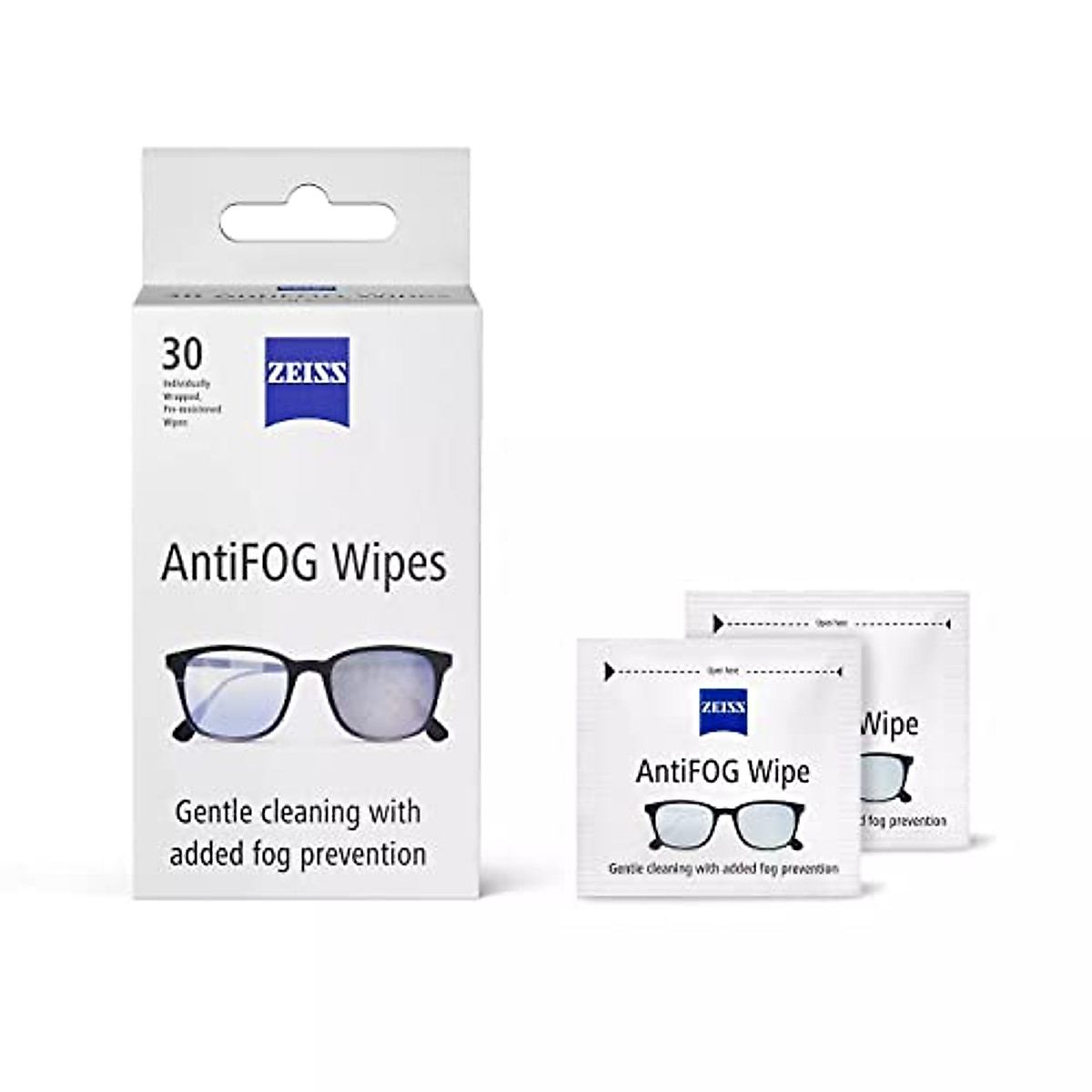 ZEISS Anti-Fog Lens Wipes, Pre-Moistened, Individually Wrapped Defogger Wipes for Coated Lenses, Binoculars, Scopes, Cameras, and Glasses, 30 Count
