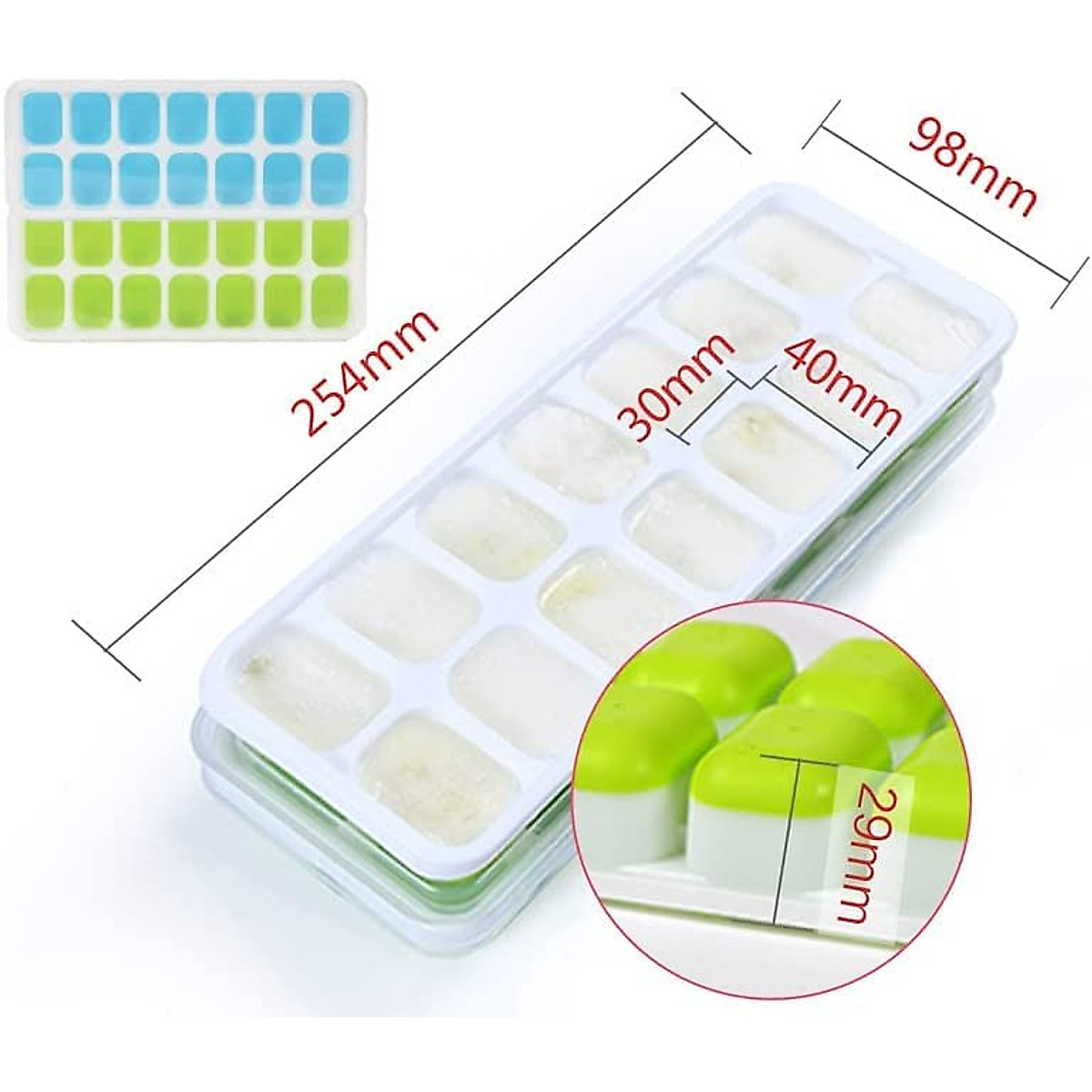 4 Pack Silicone stackable Ice Cube Trays, Reusable Flexible Silicone Ice Cube Trays with Spill-Resistant Removable Lids, Easy Release Ice Maker Tray - Easy to Use & Dishwasher Safe (Blue)