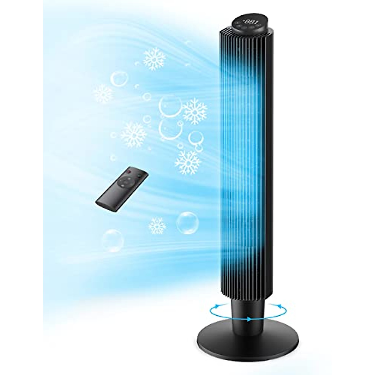 Tower Fan, Freetex 42'' 90° Oscillating Cooling Fan with Remote, Quiet Bladeless Fan for Indoor, Bedroom and Home Office, Portable Standing Floor Fan with Height Adjustable, Sleep Mode, LED Display, Touchpad