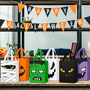 18 Pcs Halloween Candy Bags Reusable Non Woven Trick or Treat Gift Bags Cat Ghost Mummy Vampire Zombie Pumpkin Halloween Tote Bag with Handles Bulk for Halloween Party Kids Birthday