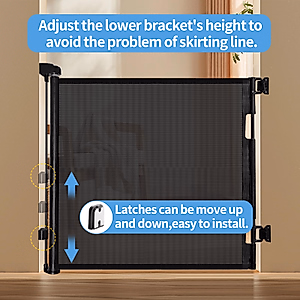 Veraste Retractable Baby Gate,Mesh Baby Gate or Mesh Dog Gate,33" Tall,Extends up to 55" Wide,Child Safety Gate for Doorways, Stairs, Hallways, Indoor/Outdoor（Black,33"x55"