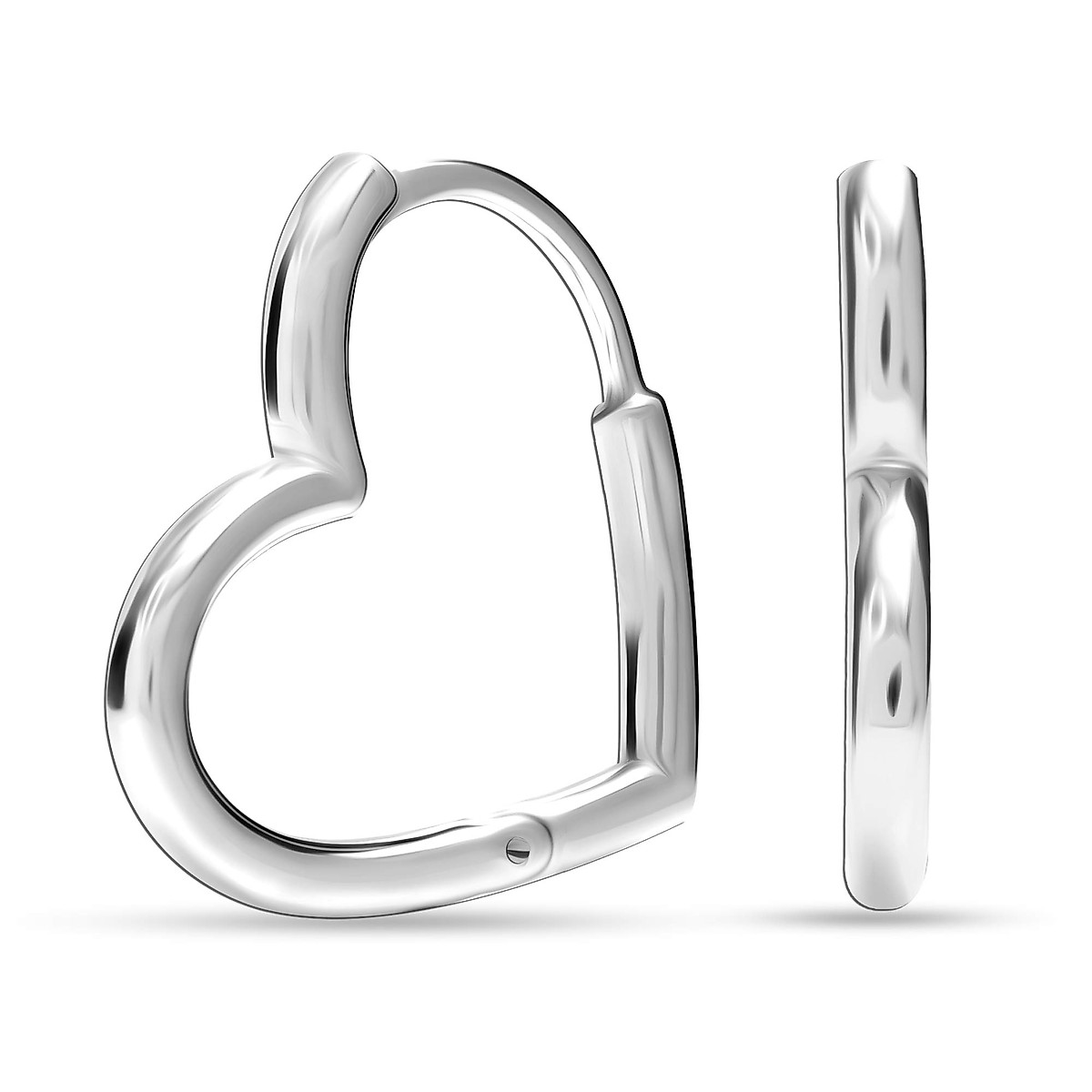 Charmsy 925 Sterling Silver Small Heart Hoop Earrings for Women | 14K White Gold Plated Heart Hoops | Size 22mm