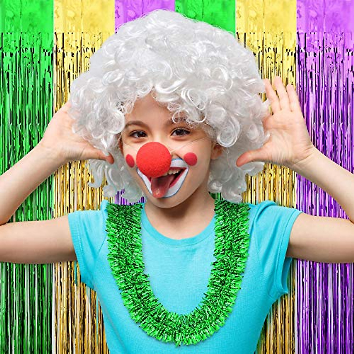 5 Pieces Mardi Gras Party Decoration Metallic Tinsel Foil Fringe Curtains Garland Photo Booth Props Table Skirt Background Backdrop Door Wall for Carnival Bunting Party Decoration Supplies