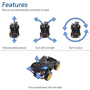 FREENOVE 4WD Car Kit for ESP32-WROVER CAM (Included), Dual-core 32-bit 240 MHz Microcontroller, Camera, Dot Matrix, Obstacle Avoidance, Line Tracking, Light Tracing, Colorful Light, App