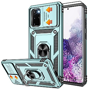 Gritup for Samsung Galaxy S20+ Plus Case with Slide Camera Cover, Build in 360° Rotating Ring Kickstand [Military Grade] Protective Case for Galaxy S20 Plus 5G, Dark Green