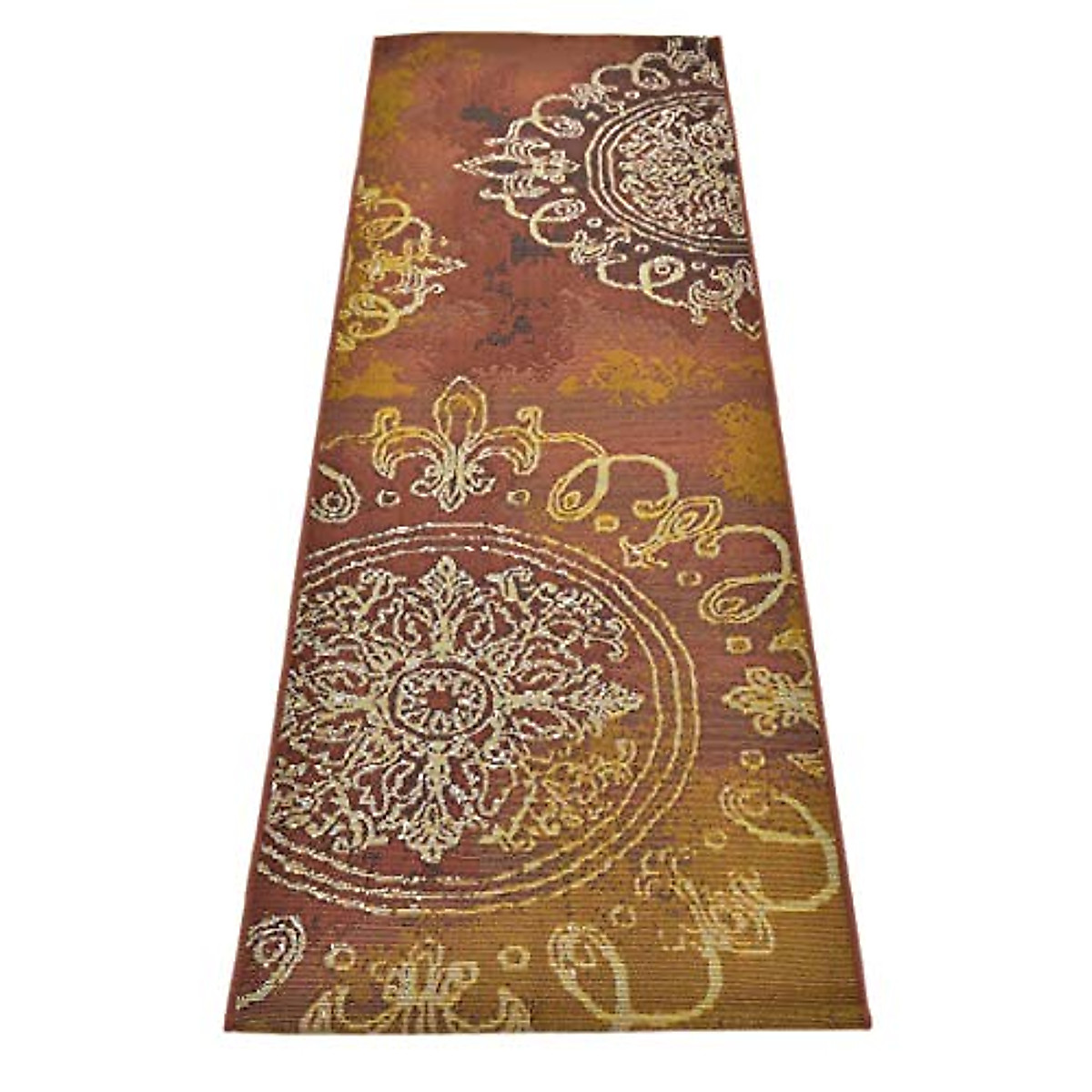 Unique Loom Outdoor Modern Collection Area Rug - Trio (2' x 6' 1" Runner, Rust Red/ Gold)