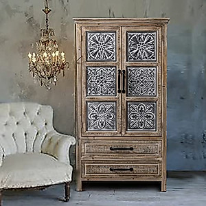 Farmhouse Wood and Metal 2-Drawer 2-Door Storage Cabinet 48.03" H X 26.77" W 15.35" D Brown Grey MDF Weathered