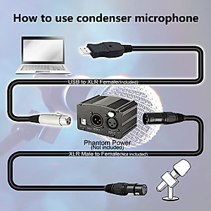 YACSEJAO USB Microphone Cable,3M/9.8FT USB to XLR Female 3 Pin Cable,USB Male to XLR Female Microphone Link Converter Cable for Microphones,Guitar,or Recording Karaoke Sing