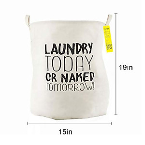 MOIKY Collapsible Large Laundry Basket,Waterproof Cotton Linen Laundry Hamper, Round Storage Organize Bin with Handles for Home Dirty Clothes,Toy Collection (Laundry Today)