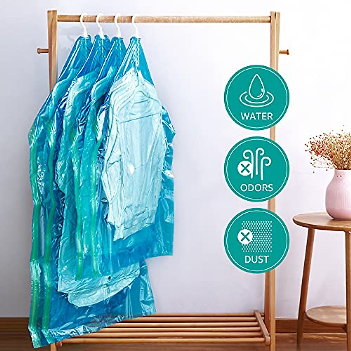 LEVERLOC Hanging Vacuum Storage Bags, Set of 4 Space Saver Bags for Clothes, Vacuum Sealed Garment Bags for Suits, Coats, Jackets, 80% Space Saving, 2 Long 2 Short