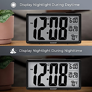 SHARP Alarm Clock with Easy to Read 2.8'' Jumbo Screen with Indoor Temperature, Nightlight, Calendar, Battery Operated Digital Clock for Bedrooms or Travel, Black (SPC5026AMZ)