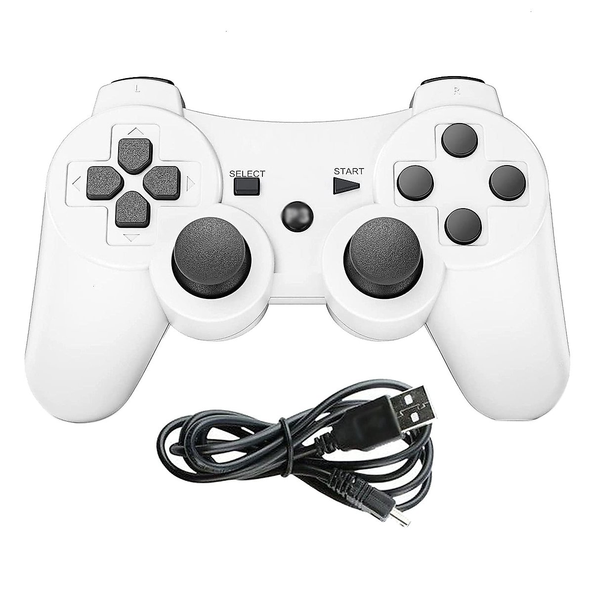 Linkshare wireless controller for ps3, double vibration bluetooth gamepad remote for playstation 3 with Charging Cord (White)