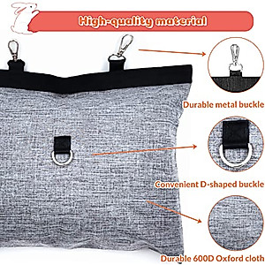 Rabbit Hay Feeder Bag, Guinea Pig Hay Feeder Storage with 3 Holes, Small Animal Pet Large Hanging Hay Feeder,600D Oxford Fabric (Gray)