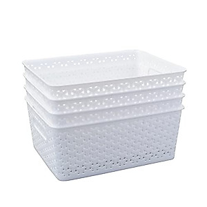 Hespama Plastic Storage Baskets with Handles, 4 Packs