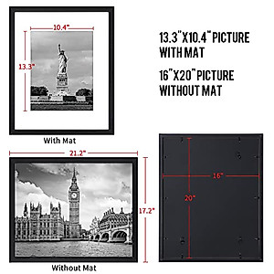 Fun Memories 16x20 Picture Frame Black Wood Poster Frame with Polished Plexiglass, Display Pictures 11x14 with Mat or 16x20 without Mat, Horizontal and Vertical Formats for Wall and Tabletop, 1 Pack