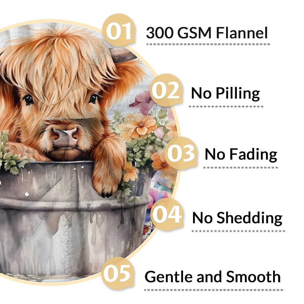 Custom Highland Cow Blanket with Name for Kids, Aldults - Soft, Fuzzy & Cozy - 50"x60" Throw Size Blankets for Sofa, Work - White Cute Warm Throw Blankets Gifts