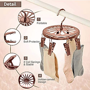 Drying Rack Portable Laundry Clothes Hanger Golden Stainless Steel Round Hanging with 8 Clips for Drying Socks, Hat, Pants, Baby Clothes, Bras, Masks, Underwear, Scarf, Gloves Hanger -Rose Gold