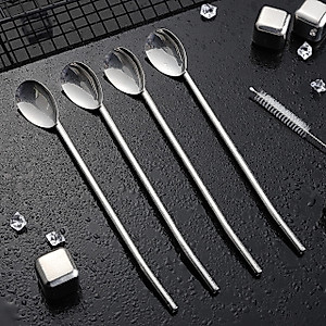 Ice Tea Spoons Long Stainless Steel Spoon Straw Bar Spoons Handle with Straw for Mixing Stirring Drinking (S-6)