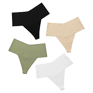 DEANGELMON Womens Thongs High Waisted Seamless Underwear for Women Breathable No Show Panties 4 Pack Medium(4P6)