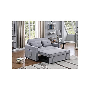 Lilola Home Zoey Linen Convertible Sleeper Loveseat with Side Pocket