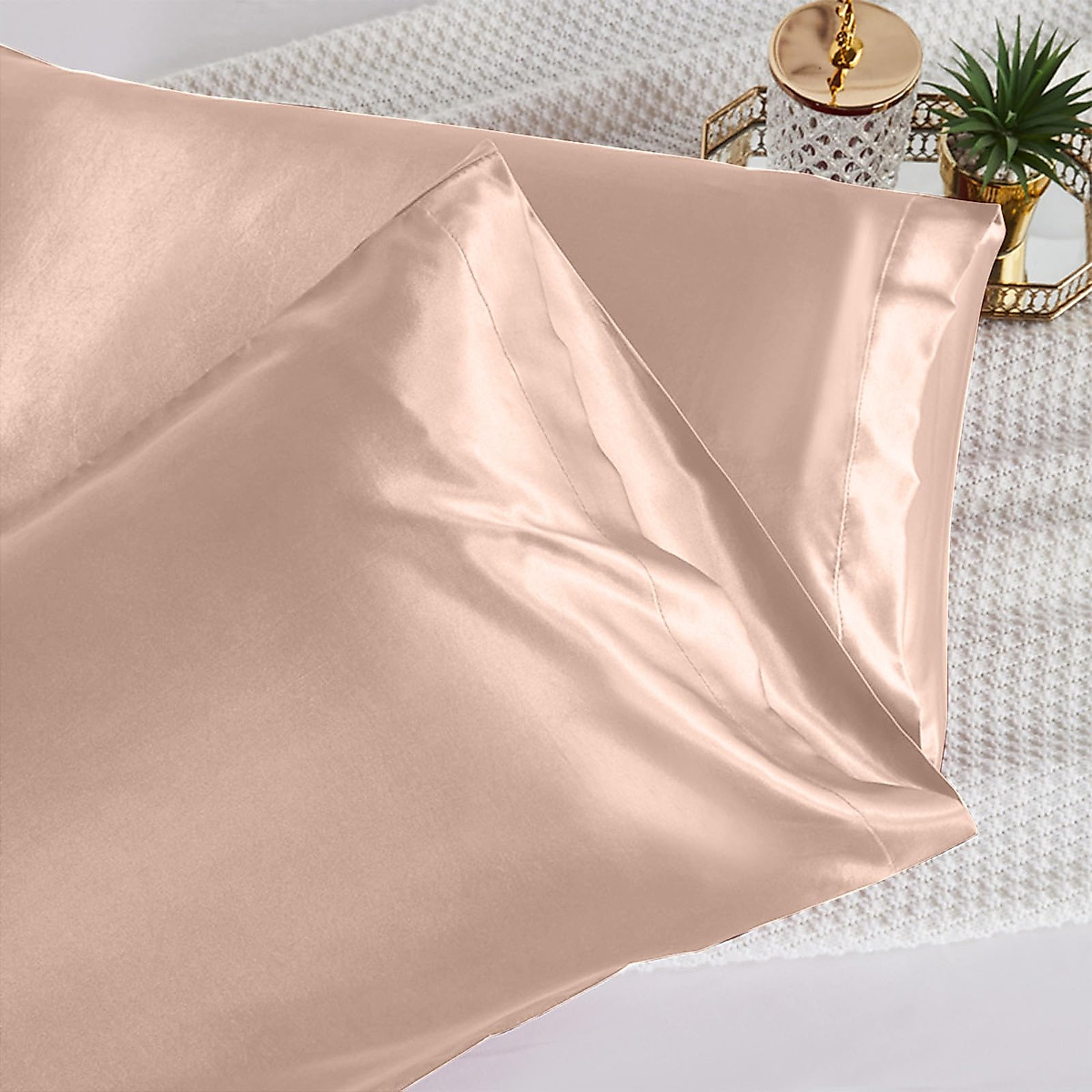 2 Packs Silk Pillow Cases, Satin Pillowcase for Hair and Skin, Pillowcases Standard Size Set of 2, Luxury Soft Satin Pillowcovers 20x30 Inches, for Women Men