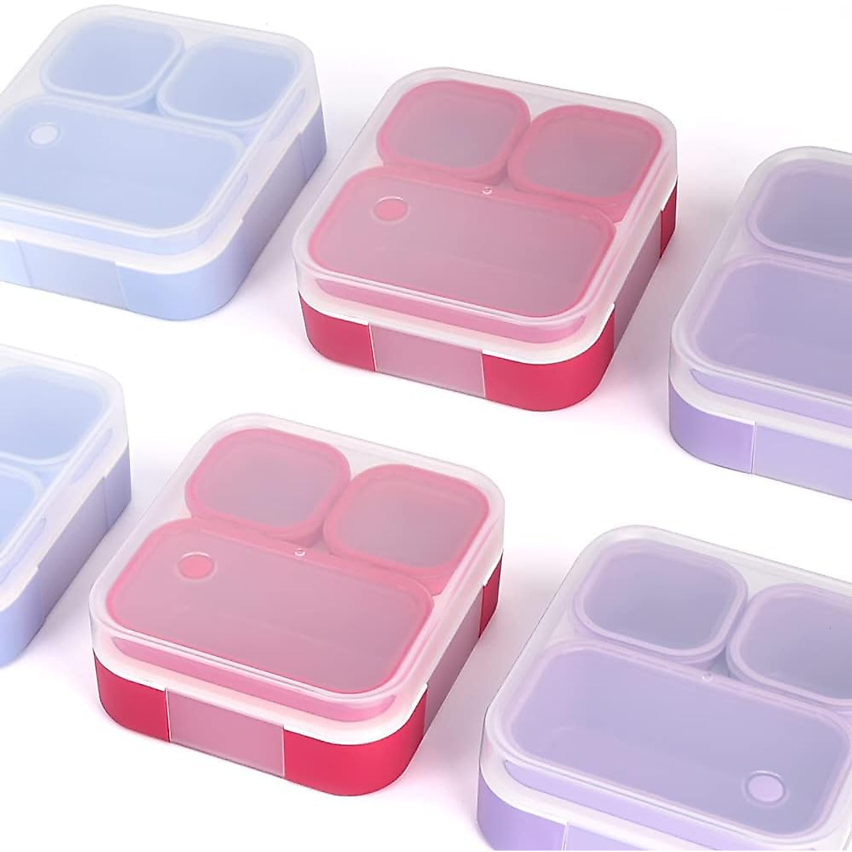Genteen 2 Packs Bento Box for Kids, Kids Lunch Box with 3 Removable Compartments, Toddler Lunch Box for Daycare, School, BPA-Free Lunch-Box Snack Portion Container (Dark Pink + Purple)